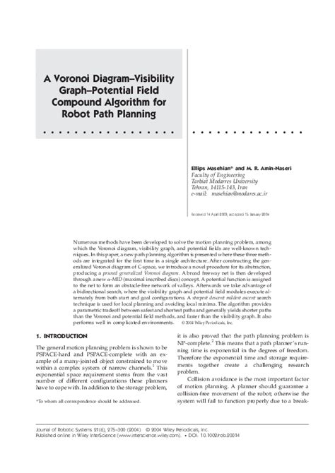 pdf a voronoi diagram visibility graph potential field compound