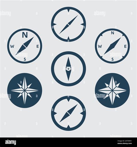 Compass Flat Icons Set Vector Icons Of A Navigational Compass In Flat