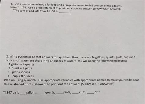 solved 1 use a sum accumulator a for loop and a range