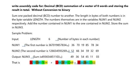 Solved Write Assembly Code For Decimal Bcd Summation Of A Vector