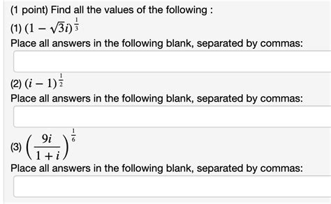 Solved 1 Point Find All The Values Of The Following 1 Chegg Com