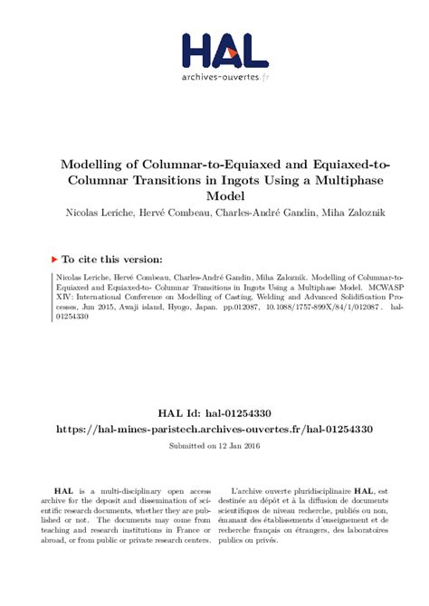 Pdf Modelling Of Columnar To Equiaxed And Equiaxed To Columnar