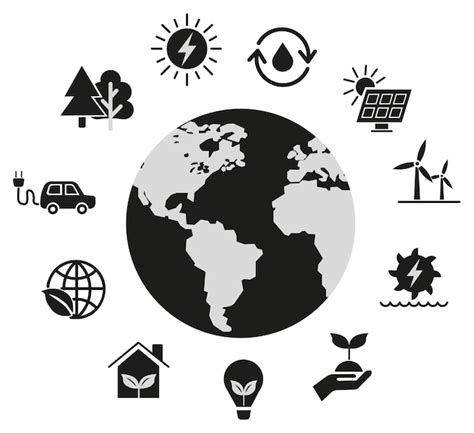 Conjunto De Iconos Planos En Blanco Y Negro Relacionados Con Energías