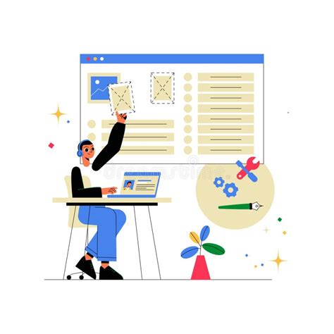 Web Developer With Interface Elements In Flat Vector Illustration Symbolizing Website Design