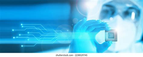 Closeup Professional Scientist Holding Modern Microprocessor Stock