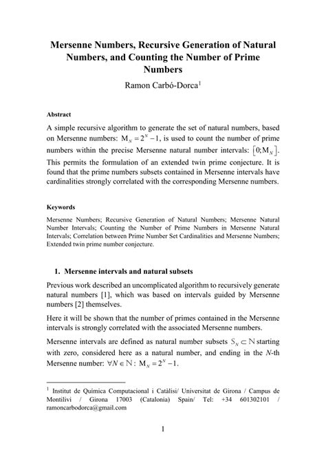 Pdf Mersenne Numbers Recursive Generation Of Natural Numbers And