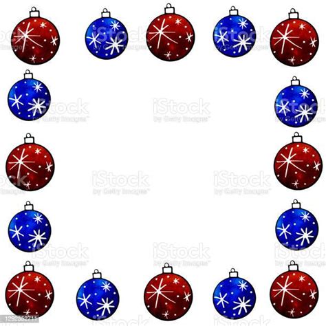 사각형 프레임은 빨간색과 파란색 Xmas 나무 공으로 만들어집니다 새해와 크리스마스 배경과 국경 인사말 카드 사진 휴일 디자인 초대장용 12월에 대한 스톡 벡터 아트 및