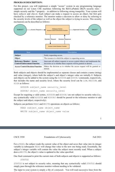program description for this project you will