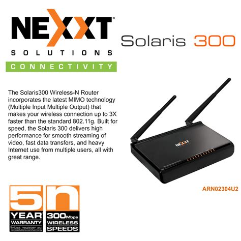 Nexxt Solaris 300 Wireless N Router Mimo 24ghz 300mbps 4 Ports Built
