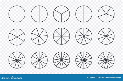 Circles Divided Into Parts From 1 To 15 Outline Round Chart For