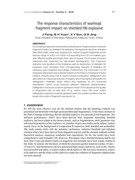 Pdf The Response Characteristics Of Warhead Fragment Impact On