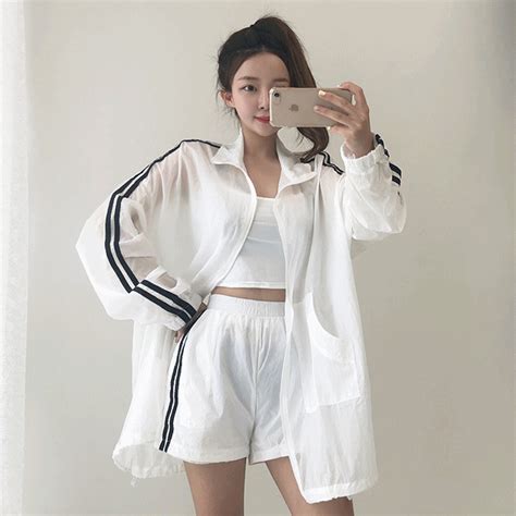 인기재진행~ 얇은소재오버사이즈 두줄라인 트레이닝 시스루 바람막이 에이블리