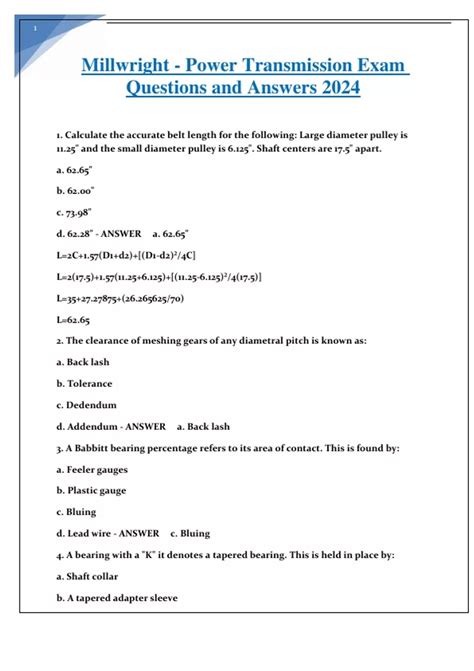 Millwright Power Transmission Exam Questions And Answers 2024