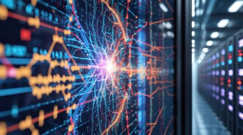 Data Center Visualization With Digital Network Connections And Server