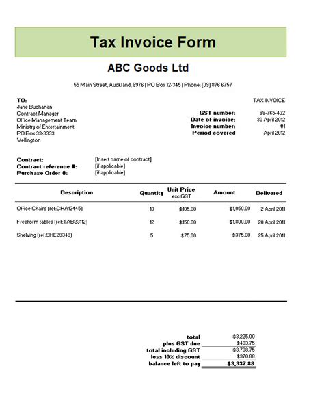 Tax Invoice Form Free Excel Templates