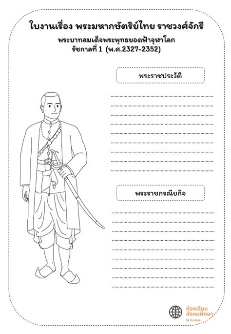 ใบงานพระมหากษัตริย์ไทยราชวง ห้องเรียนสังคมศึกษา By Krunok