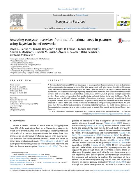 Pdf Assessing Ecosystem Services From Multifunctional Trees In