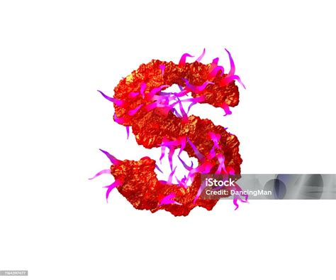 무서운 공간 글꼴의 문자 S 흰색 배경에 고립 된 분홍색 촉수와 빨간색 점액 기호의 3d 그림 3차원 형태에 대한 스톡 사진 및
