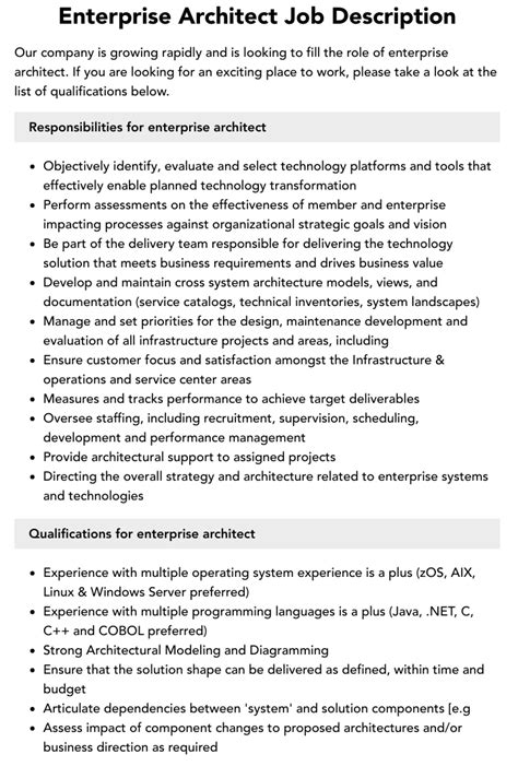 Enterprise Architect Job Description Velvet Jobs