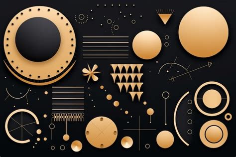 Abstract Golden Shapes On Black Canvas Premium Ai Generated Image