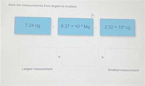 Solved Rank The Measurements From Largest To
