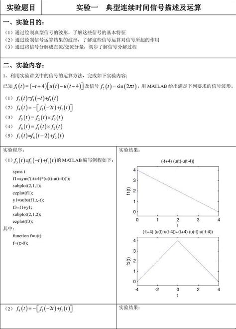matlab 典型连续时间信号描述及运算 word文档在线阅读与下载 无忧文档