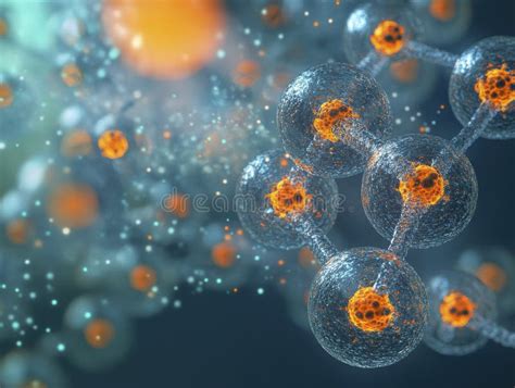Interconnected Glowing Cells Microscopic View Abstract Visualization Stock Illustration