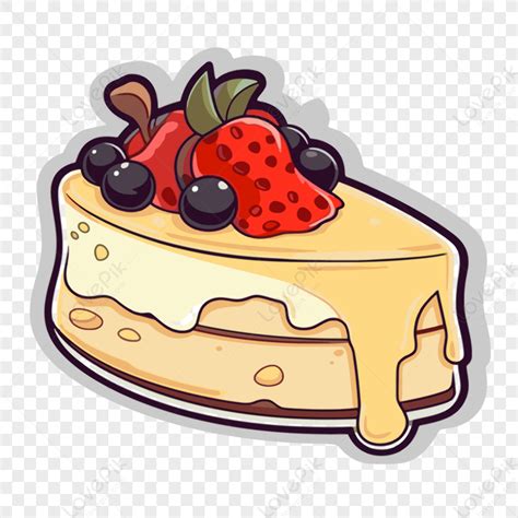 그것에 과일과 함께 만화 일러스트 치즈 케이크 스티커 벡터상표치즈 케잌 Png 일러스트 무료 다운로드 Lovepik