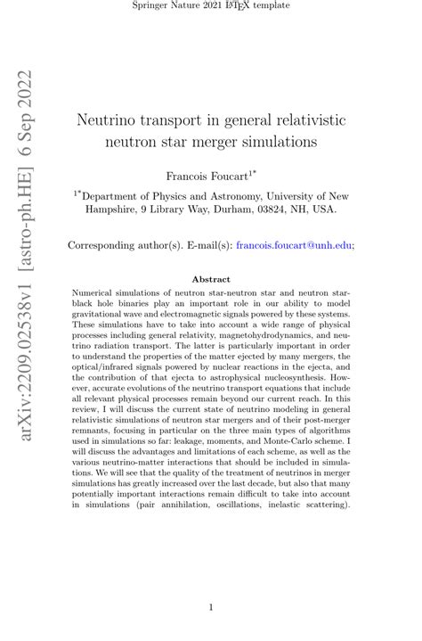 Pdf Neutrino Transport In General Relativistic Neutron Star Merger Simulations