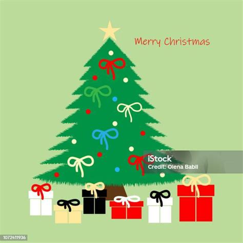 크리스마스 트리 아이콘 및 리본 선물 상자 아이콘의 그림을 벡터 크리스마스 인사말 0명에 대한 스톡 벡터 아트 및 기타 이미지