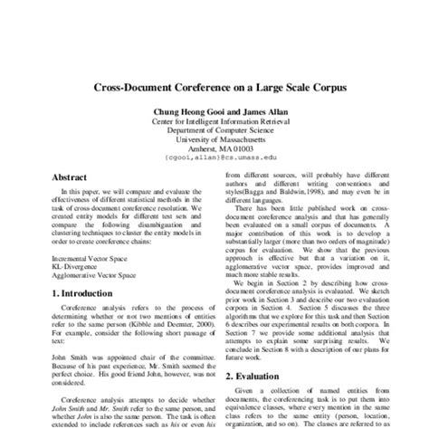 Cross Document Coreference On A Large Scale Corpus Acl Anthology