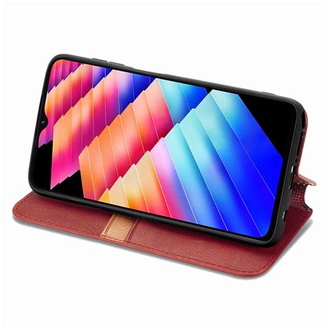 For Infinix Hot 30i Cubic Grid Pressed Magnetic Leather Phone Case Red