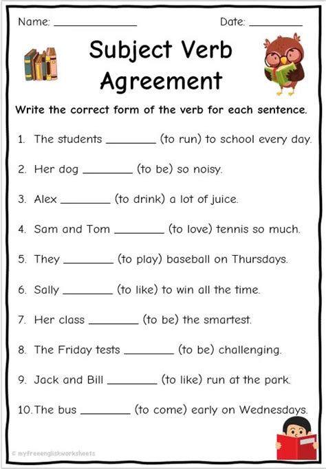 Free Printable Worksheets Subject Verb Agreement Download Free