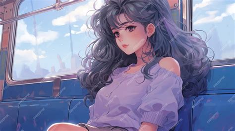 Premium Photo Anime Girl With Wavy Hair Seated Pensively On Bus Ai