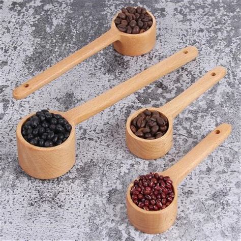 긴 핸들 나무 측정 숟가락 나무 커피 스푼 주방 수프 숟가락 홈 주방 측정 도구측정용 스푼 Aliexpress