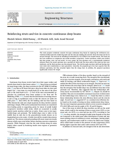 Pdf Reinforcing Struts And Ties In Concrete Continuous Deep Beams