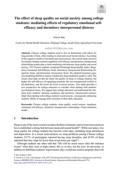 Pdf The Effect Of Sleep Quality On Social Anxiety Among College
