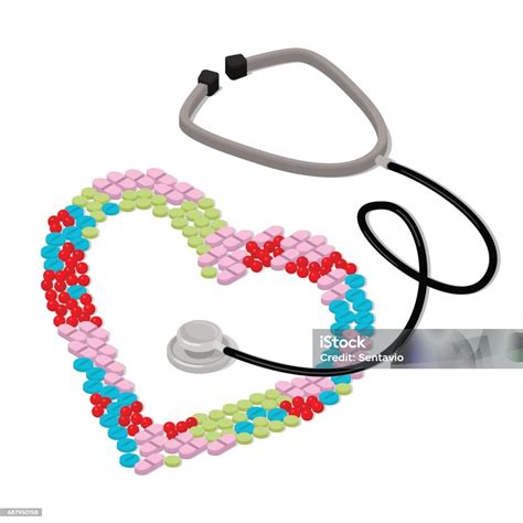 평면 3d 등각 나 치료 의료 의료 개념 웹 인포 그래픽 같은 벡터 일러스트 레이 션 심장 모양의 화려한 태블릿 약 청진 기 형성 등측투영법에 대한 스톡 벡터 아트 및 기타