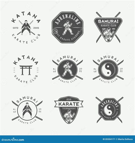 Set Of Vintage Karate Or Martial Arts Logo Emblem Badge Label Vector