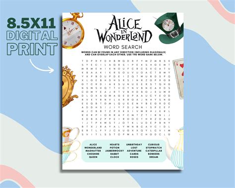 Alice In Wonderland Word Search Themed Party Games Printable Word