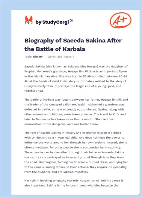 Biography Of Saeeda Sakina After The Battle Of Karbala Free Essay Example
