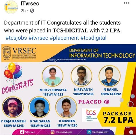 Raja Ramesh Yarlagadda On Linkedin Tcsdigital Vrsec Itdepartment Tcsjobs