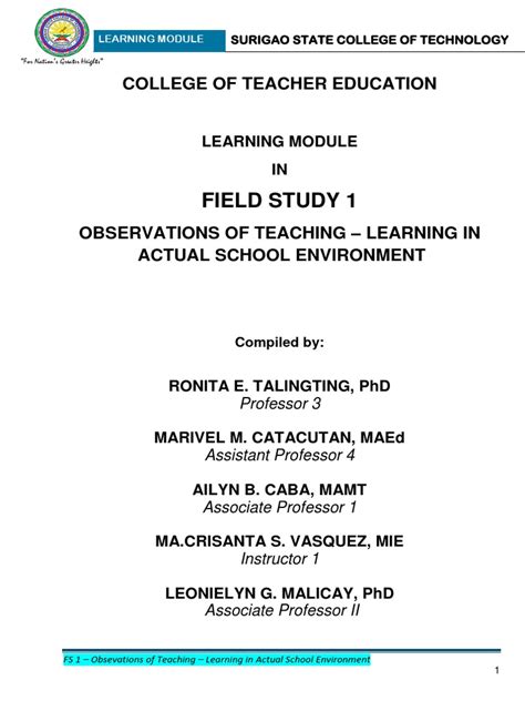 Fs 1 Module Final Pdf Learning Classroom