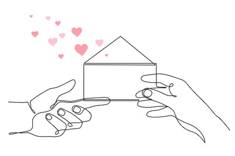 봉투와 하트에 편지가 있는 손 한 라인 아트 연속 윤곽 그리기 손으로 그린 제스처 낭만적인 사랑의 상징 성 발렌타인 데이 손바닥과 손목 장식 편집 가능한 획 개념에 대한