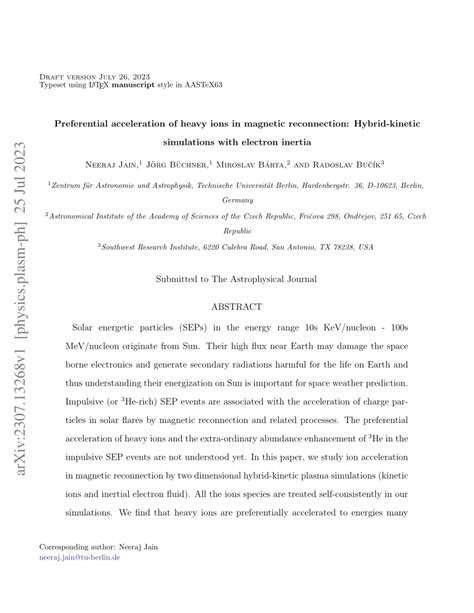 Pdf Preferential Acceleration Of Heavy Ions In Magnetic Reconnection