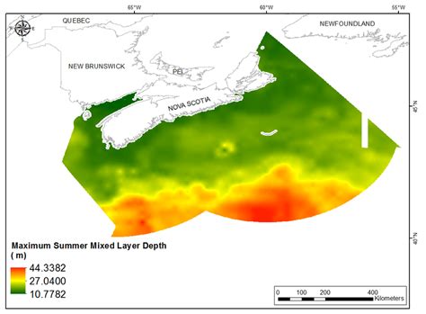 Interpolated Prediction Surface Of Maximum Summer Mixed Layer Depth M
