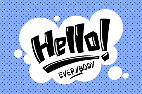 안녕하세요 여러분 단어 대담한 질감 문자 디자인 템플릿 타이포그래피 벡터 배경 수제 서예 만화 스타일 카드 인쇄 스티커 소셜