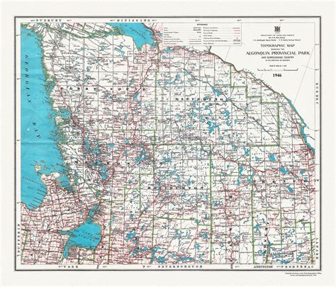 Historic Algonquin Park Map Surrounding Area Algonquin Story 1946 Map On Heavy Cotton