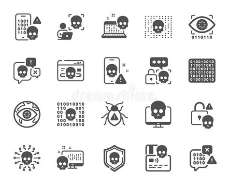 Cyber Attack Icons Phishing Risk Data Ransomware And Binary Code