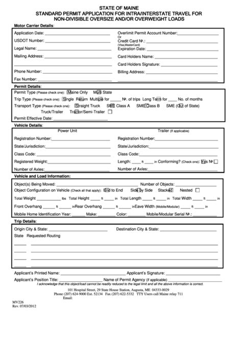Form Mv226 Standard Permit Application For Intrainterstate Travel For Non Divisible Oversize